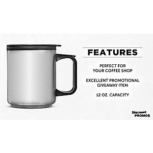 DISCOUNT PROMOS Stainless Steel Travel Mugs with Handle 12 oz. Set of 10, Bulk Pack - Perfect for Coffee, Soda, Other Hot & Cold Beverages - Stainless Steel