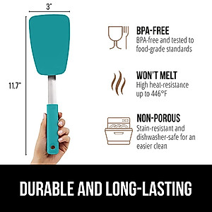 Gorilla Grip Silicone Spatula and Meat Tenderizer, Flexible Silicone Spatula Size 11.6 Inch, BPA Free Heat Resistant, Spiked Side Meat Tenderizer, Both In Turquoise Color, 2 Item Bundle