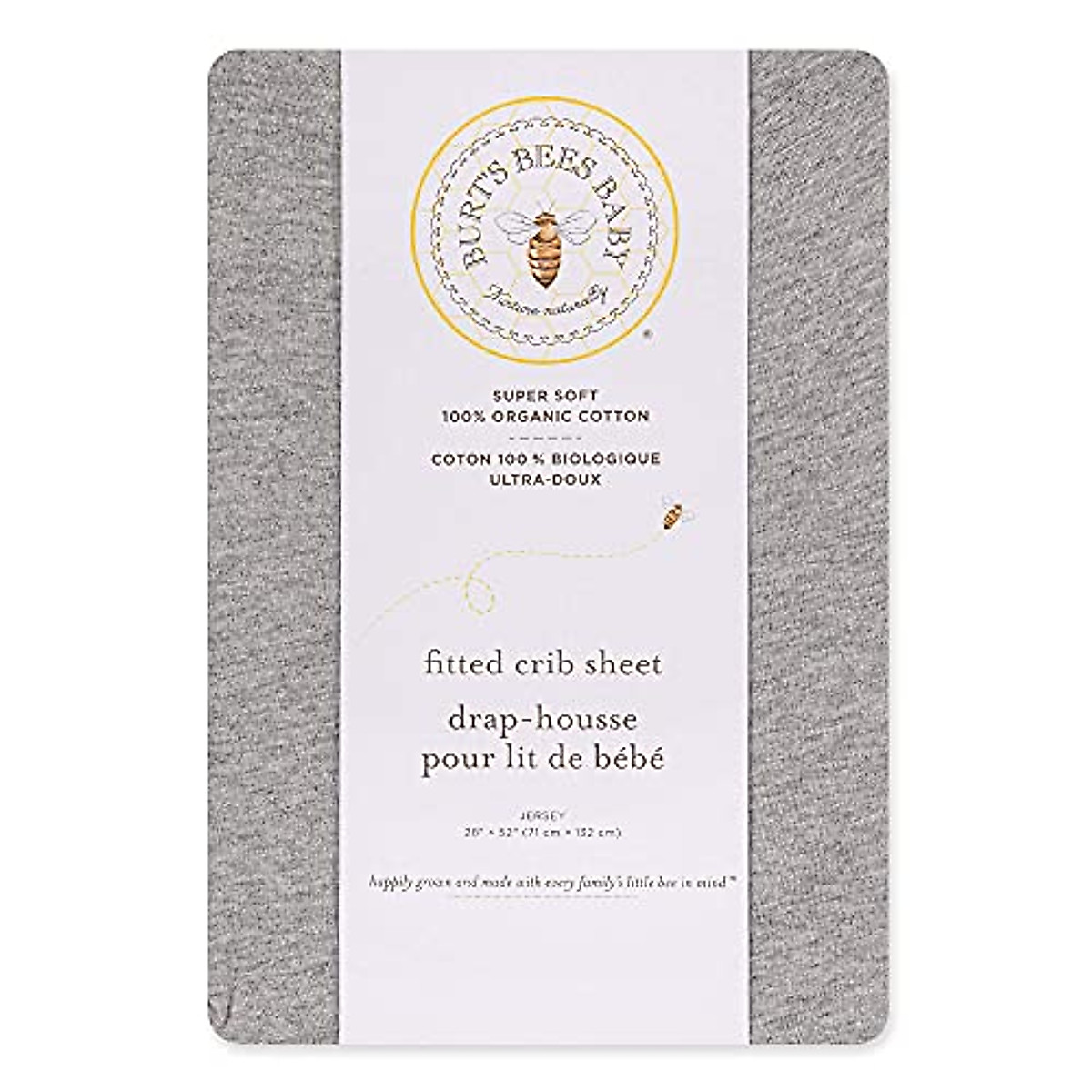Burt's Bees Baby - Fitted Crib Sheet, Solid Color, 100% Organic Cotton Crib Sheet for Standard Crib and Toddler Mattresses (Heather Grey) , 28x52 Inch (Pack of 1)
