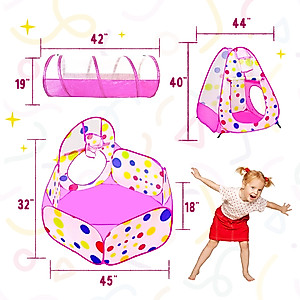 Playz 3pc Kids Play Tent Crawl Tunnel and Ball Pit Pop Up Playhouse Tent with Basketball Hoop for Girls, Boys, Babies, and Toddlers for Indoor and Outdoor Use with Pink Carrying Case