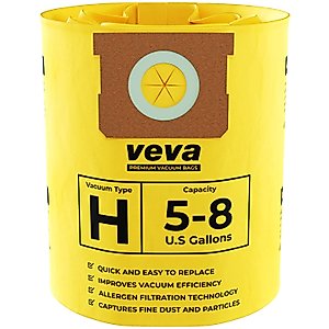 VEVA 20 Pack Premium Vacuum Filter Bags Type H 9067100 Work with Shop Vac 5-8 Gallon Vacuum, Part # SV Shopvac Shop-Vac 90671