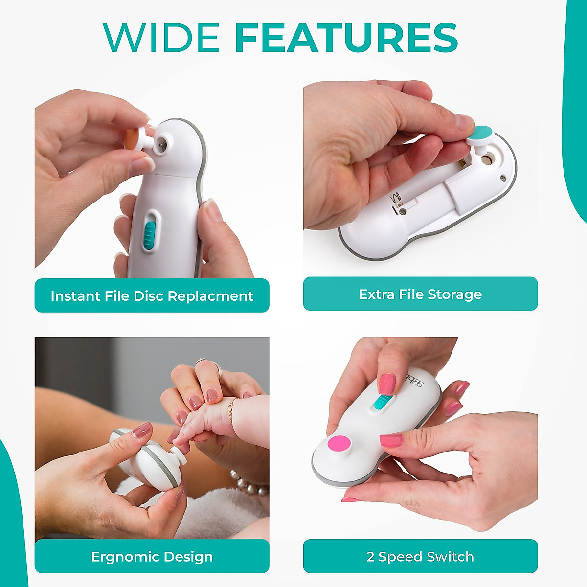 bblüv - Trimö - Baby Nail Trimmer Electric - Baby Nail File for Newborn and Toddler (0 to 12 Months+), Gentle and Quiet Fingernail and Toenail Clippers, Original Trimo Kit (Pack of 1)