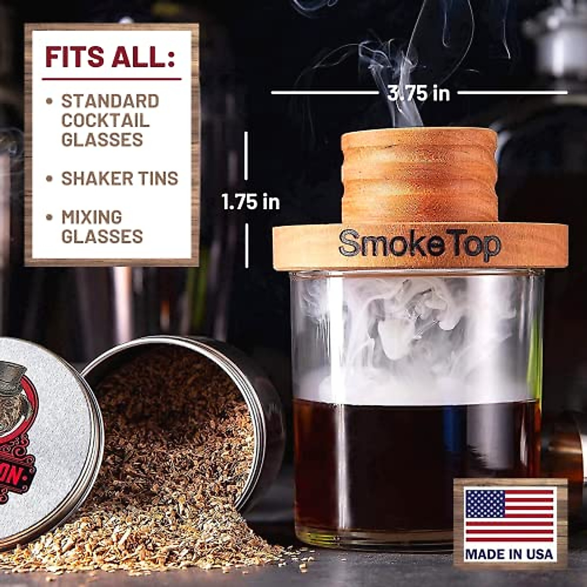 SmokeTop Cocktail Smoker Kit and Torch with Cherry, Hickory, Maple, and Oak Wood Chips - Cocktail Smoker Kit & Chips for Old Fashioned Cocktails, Whiskey, & Bourbon - by Middleton Mixology