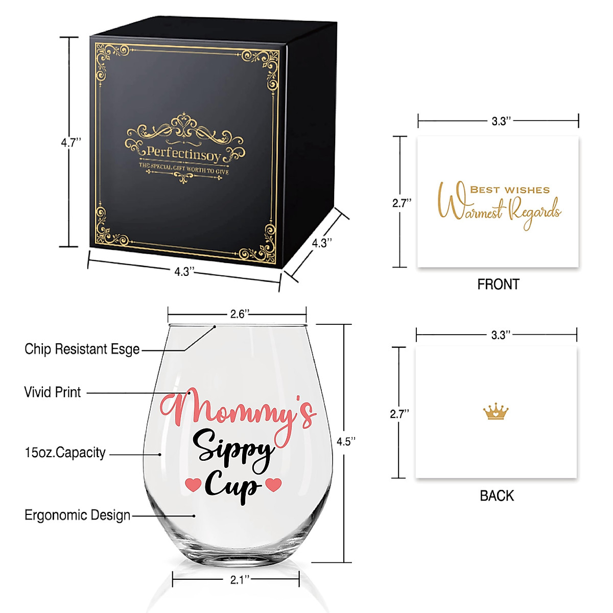 Perfectinsoy Mommy's Sippy Cup, Funny Wine Glass 15oz, First Mothers Day Gifts for Mom, Wife, Birthday Gift for Mom, Funny Mom Gifts from Daughter, Son, Mom To Be, New Mom, Pregnant Mom