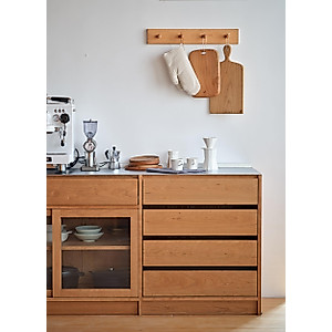 MU MO Cherry Wood Coat Hooks for Wall, Wooden Thick Coat Rack Wall Mount Long Coat Rack Board, 4 Solid Wood Hooks Wall Mount Rack for Entryway,Bedroom,Kitchen