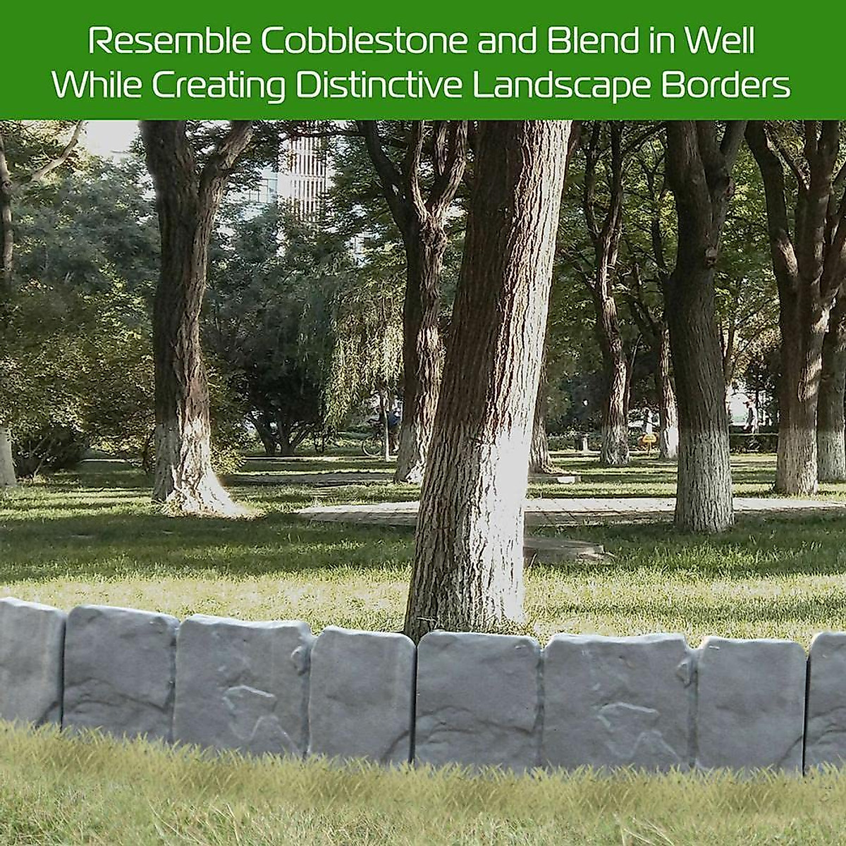 20 pcs Stone Effect Plastic Palisade Fence, Garden Border Edging Gray Stones Effect Fence in Lawn Edging Plant Border Garden Landscape Edging (Black)