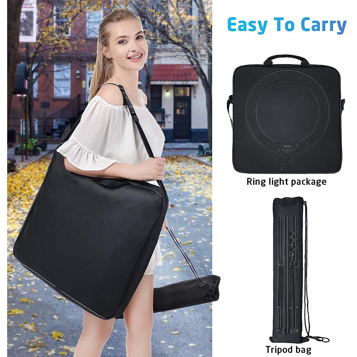 IVISII 19 inch Ring Light with Stand and Phone Holder,60W Bi-Color or for Live Stream/Makeup/YouTube Video/TikTok/Zoom/Photography Black