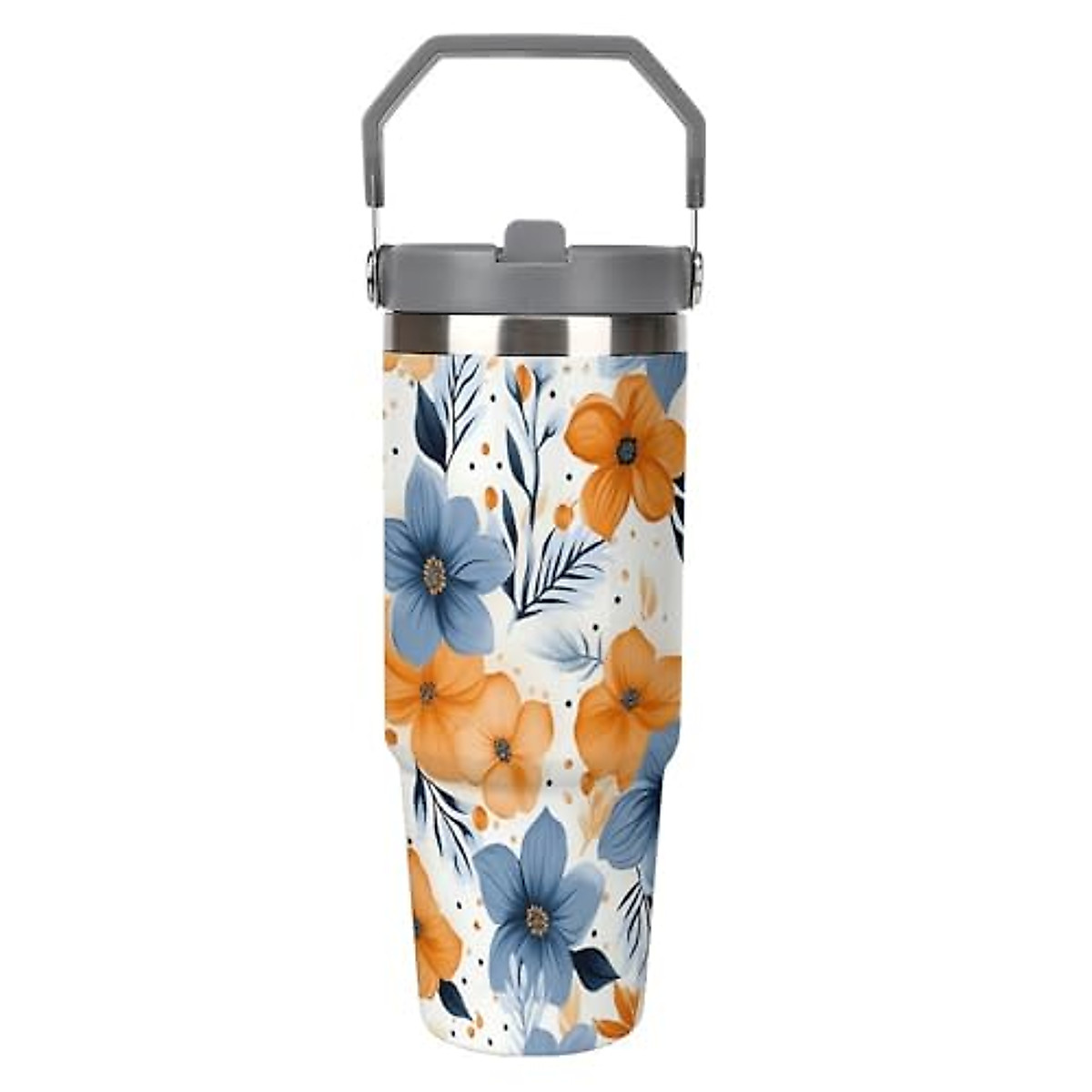 SYJTGDE Large Capacity Car Cup Blue And Orange Flowers Fashionable Upgrade Car Cup Advanced And Beautiful Travel Cup