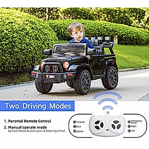 Kids 12V Ride On Truck, Battery Powered Electric Ride On Car with Parent Remote Control,3 Speeds, LED Lights, MP3 Player (Black)