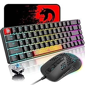 60% Gaming Keyboard and Mouse Combo,Personalized Keycap,RGB Backlit,Full NKRO,TKL Ergonomic Mechanical Keyboard+Rainbow Led Honeycomb Mice with 2400DPI Optical Sensor for PC/Mac (White-Blue Switch)