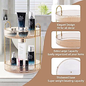 360° Rotating Bathroom Vanity Organizer for Makeup, Perfumes, and Skincare - Spinning Countertop Storage with Gold Accents