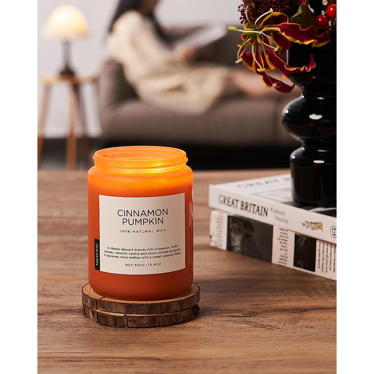 M&SENSE Cinnamon Pumpkin Scented Fall Candles, Double Wick Large Soy Natural Candles 19.4oz 110 Hours Long Lasting Slow Burning, Halloween Autumn Candle Gift Home Decor MSS603L07