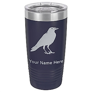 LaserGram 20oz Vacuum Insulated Tumbler Mug, Crow, Personalized Engraving Included (Navy Blue)