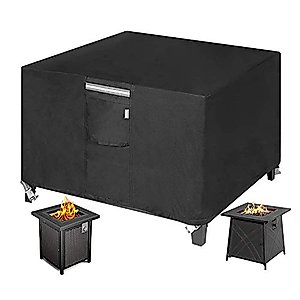 PJDH Outdoors Square Fire Pit Covers, 31Lx31Wx24H Inches Heavy Duty Waterproof 600D Polyster with Thick PVC Coating, Black
