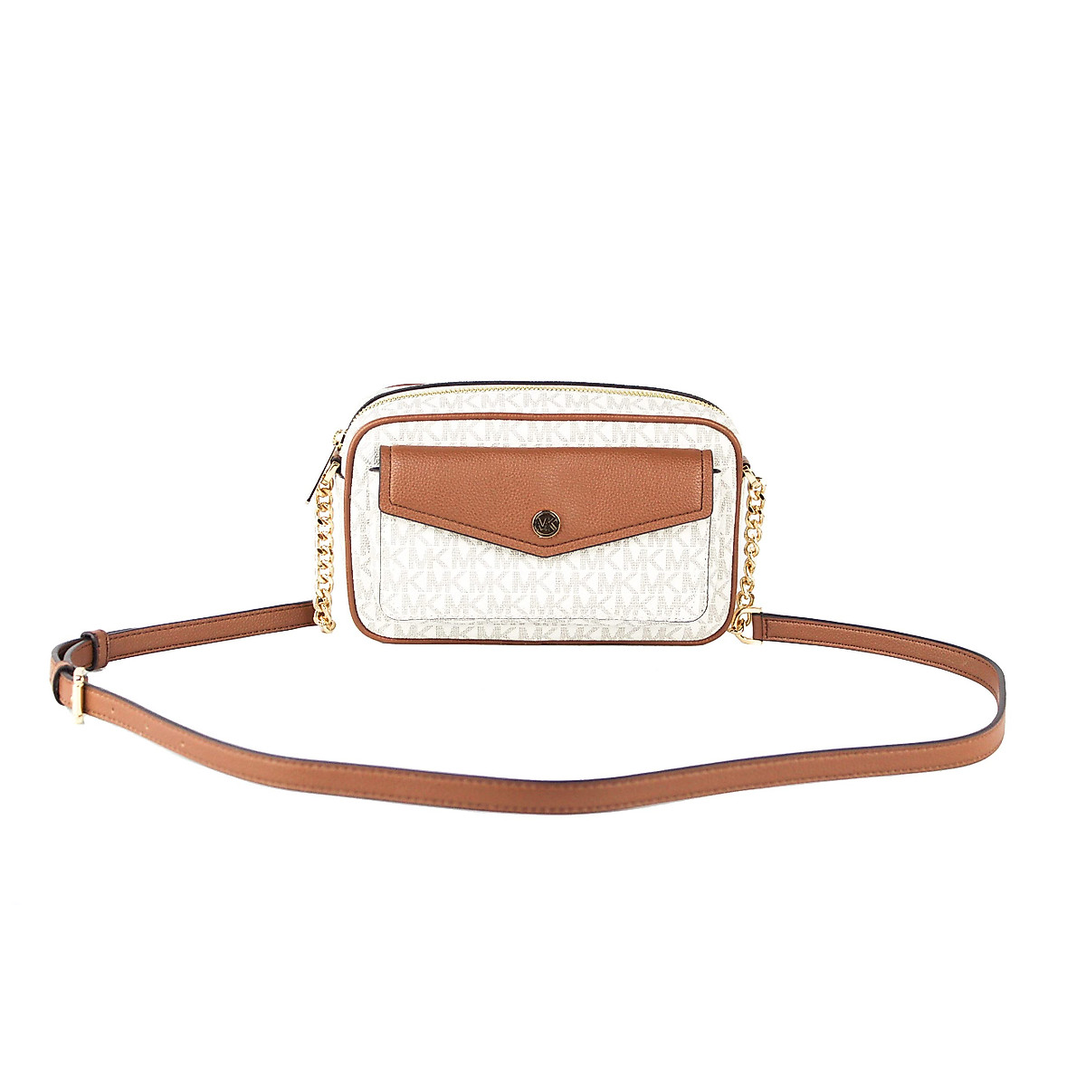 Michael Kors Signature Logo Jet Set Chain Pocket Crossbody Camera Bag Vanilla MK
