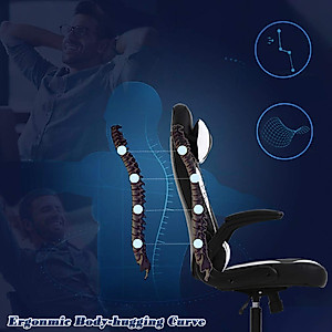 BestOffice PC Gaming Chair Ergonomic Office Chair Desk Chair with Lumbar Support Flip Up Arms Headrest PU Leather Executive High Back Computer Chair for Adults Women Men (White)