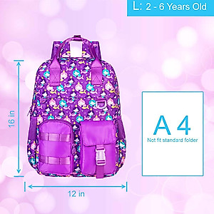 Mermaid Backpack for Girls, 16’’ Kids Backpacks Lightweight Water Resistant Preschool Bookbag, Elementary Kindergarten Travel School Bag for Little Girls With Chest Strap