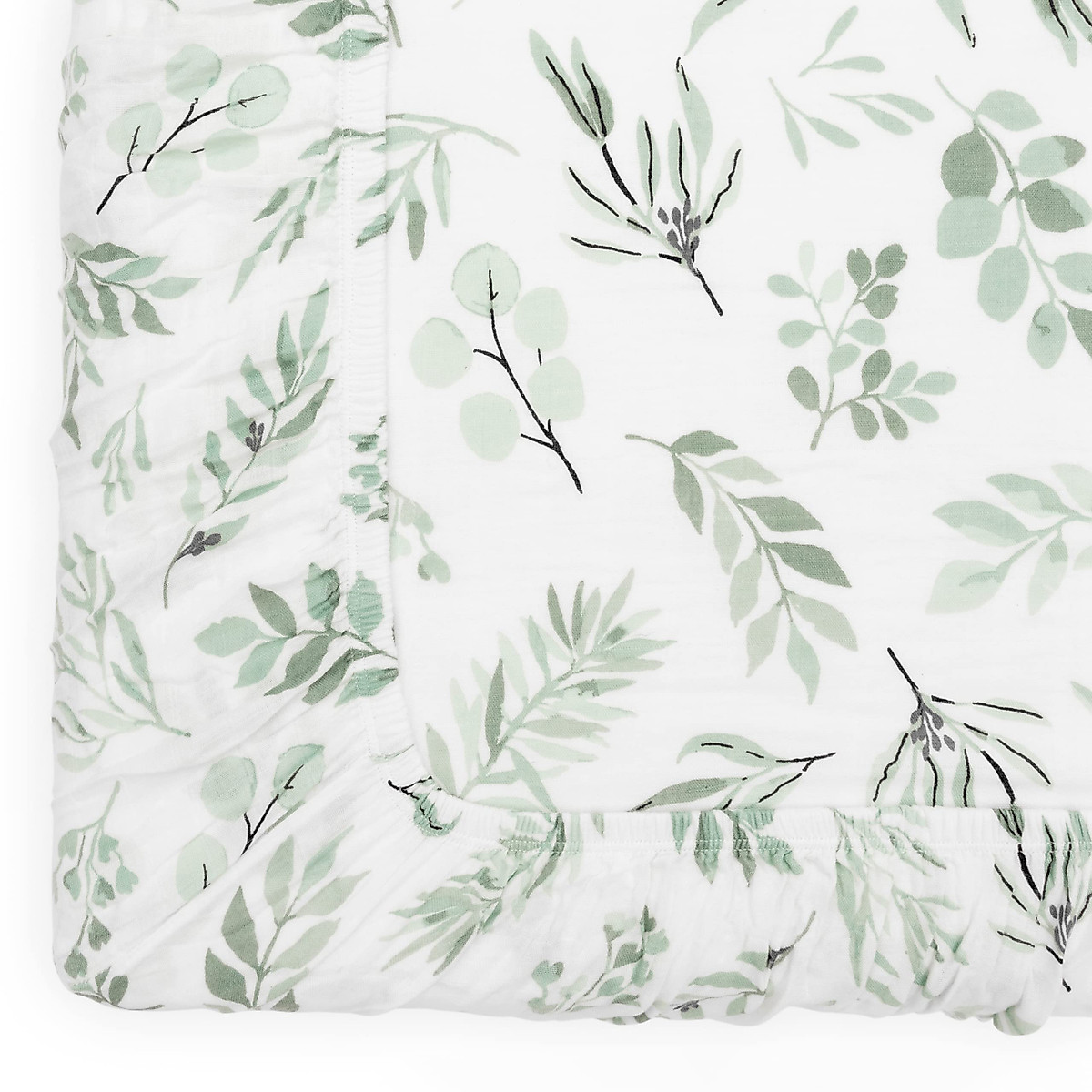 Organic Muslin Changing Pad Cover - Fitted Baby Changing Mat, Soft and Breathable, Eucalyptus Leaves, 16”x32”