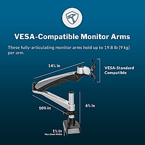 Vari Dual Monitor Arm - VESA Monitor Mount w/ 360 Degree Adjustment - Monitors up to 27 inches, 19.8 lbs - Double Monitor Arms with Full Adjustability - Computer Monitor Stand for Home or Office