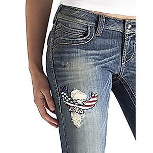 American Flag Eagle Pattern Mid Rise Bootcut Jeans for Women,07-Blue,X-Large