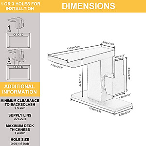 BESy Waterfall Matte Black Bathroom Faucet, Single Hole Or Three Hole Bathroom Sink Faucet with Pop Up Drain, with cUPC Supply Lines Single Handle Vanity Faucets, 6 Inch Deck Plate, Stainless Steel