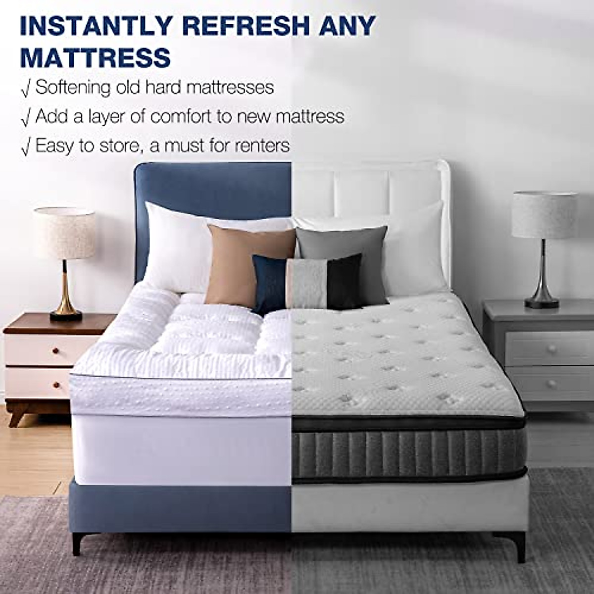 Full Mattress Topper, Extra Thick Bed Topper 3 Inch Mattress Pad Cover, Soft Plush Pillow Top Mattress Topper for Back Pain, Down Alternative Mattress Pillow Topper with 8-21" Deep Pocket, 3D Bubble