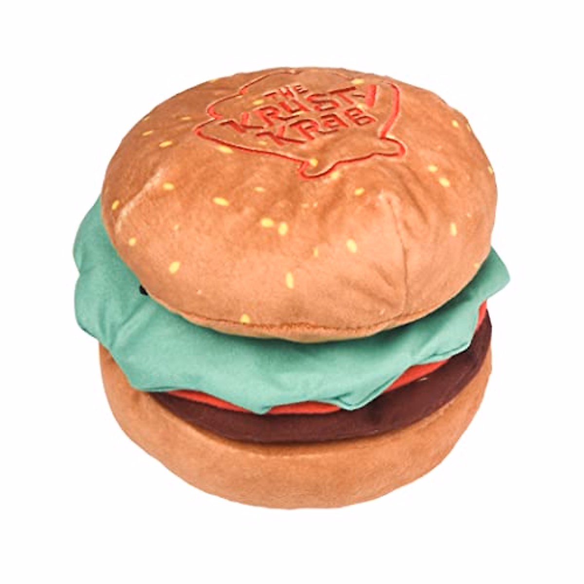 SpongeBob SquarePants for Pets Krabby Patty Crinkle Plush Dog Toy | Dog Toy for Spongebob Fans | Krabby Patty Squeaky Dog Toy for All Dogs Made from Soft Plush Fabric