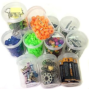 12 Plastic Containers with Rounded Screw-Top Lids - Crafting Beading Sewing Jewelry Organizers