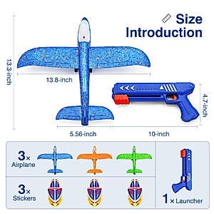 Wesfuner 3 Pack Foam Airplane Launcher Toys, 2 Flight Mode Glider Plane,Kids Flying Toy,3 4 5 6 7 8 9 10 11 12 Year Old Boys Girls Gifts,Outdoor Sport Party Favor