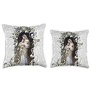 Happy Catholics Innocence Bouguereau Art Catholic Mary and Baby Jesus Lamb Throw Pillow, 16x16, Multicolor