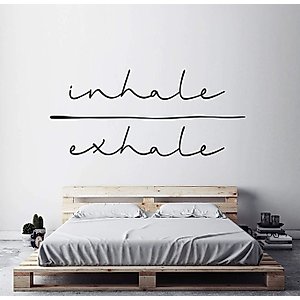 Inhale Exhale Art Typography Sticker Minimalist Art Spiritual Decal Bedroom Wall Sticker Wall Art Decal Yoga Studio Decor (22" T x 50" W)