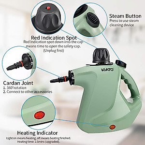 Handheld Steam Cleaner, 10 in 1 Steamer for Cleaning, Upholstery Steamer Cleaner, Car Steamer, Steam Cleaner for Surface Cleaning Home, Sofa, Bathroom, Car seat, Office (Green)