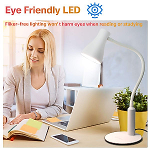 CeSunlight LED Desk Lamp, 3 Lighting Modes and 6 Brightness Levels, 10W Flexible Gooseneck Table Lamp for Living Room and Study, Remote Control with Timing Function, AC Adapter Included (White)