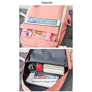 5pcs Cute Aesthetic Backpack Set for Girls Kawaii Large Canvas Shoulder Bag Preppy School Accessories (Purple)