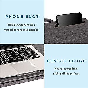 LAPGEAR Elevation Lap Desk with Device Ledge, Phone Holder, and Booster Cushion - Gray Woodgrain - Fits up to 15.6 Inch Laptops - Style No. 87965