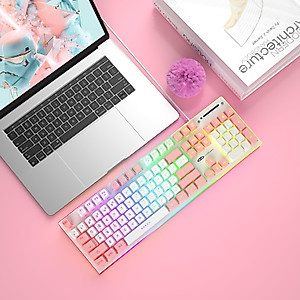 Camiysn Gaming Keyboard, Wired Keyboard with RGB Backlit, Full Size Keyboard with White&Gray Mixed Color Keycaps, Keyboard with 26 Keys Anti-ghosting for Computer/PC/Laptop/Mac/Windows/Office