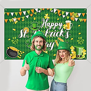 Happy St Patricks Day Banner, 70.8 x 43.3Inch St Patricks Day Decorations St Patricks Day Backdrops for Photography, Green Saint Patricks Day Banner for St Patricks Day Party Decor, Irish Party Decor