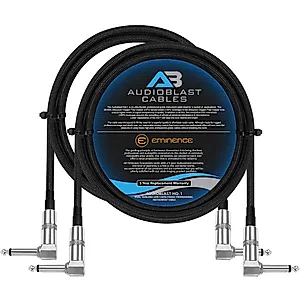 Audioblast - 2 Units - 3 Foot - HQ-1 Braid (Black) Flexible -Dual Shielded(100%)-Guitar Instrument Effects Pedal Patch Cable w/Eminence Right-Angled ¼ inch (6.35mm) TS Plugs & Double Staggered Boots