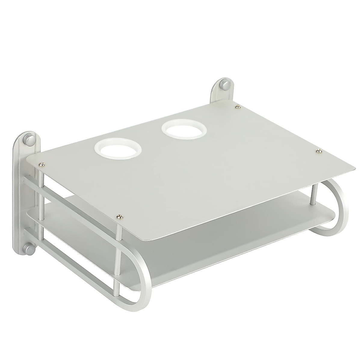 Z-Color Silver Metal Double Wireless WiFi Router Storage Box / TV Set Box Shelf Wall Hanging Plug Board Bracket Cable Storage Organizer (Silver-Small)