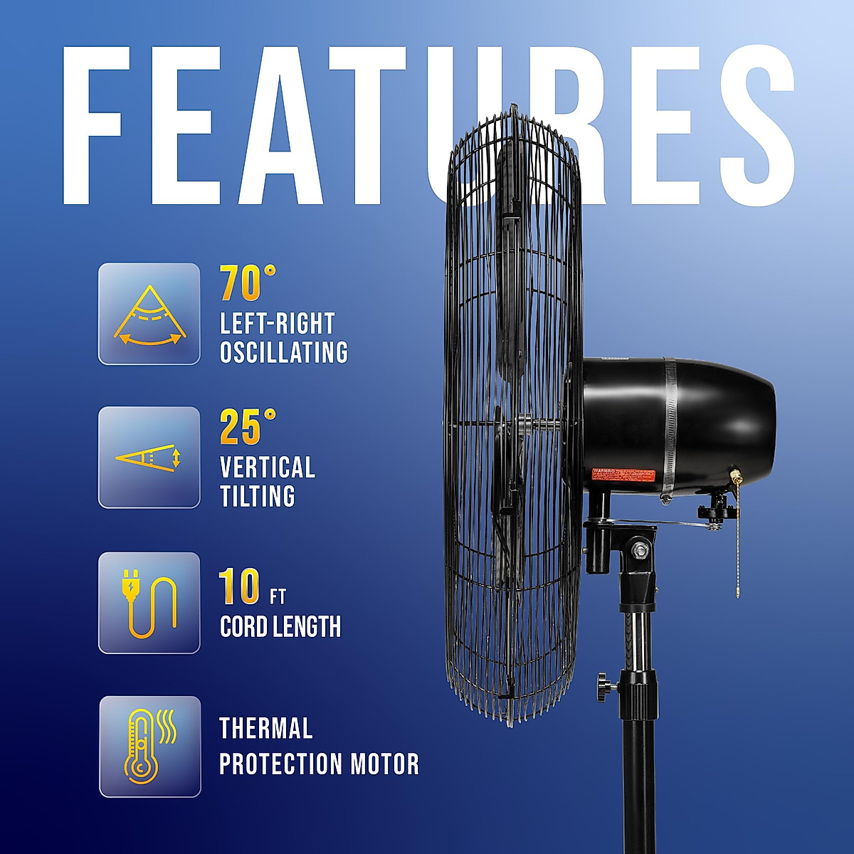 Tornado 24" Outdoor Rated IPX4 Water-Resistant Metal Oscillating Pedestal Fan - 7600 CFM - cETL