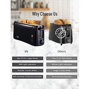 Long Slot Toaster 2 Slice Best Toaster 2 Slice Wide Slot, Vintage Black Toaster with Defrost/Reheat/Cancel/6 Bread Shade Settings/Removable Crumb Tray for Waffles Bagels, Easy To Use, 1000w