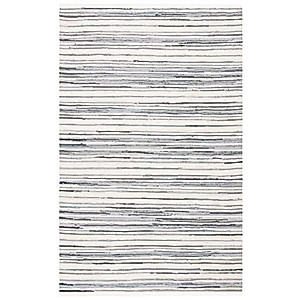 SAFAVIEH Rag Rug Collection Accent Rug - 4' x 6', Ivory & Grey, Handmade Boho Stripe Cotton, Ideal for High Traffic Areas in Entryway, Living Room, Bedroom (RAR126A)