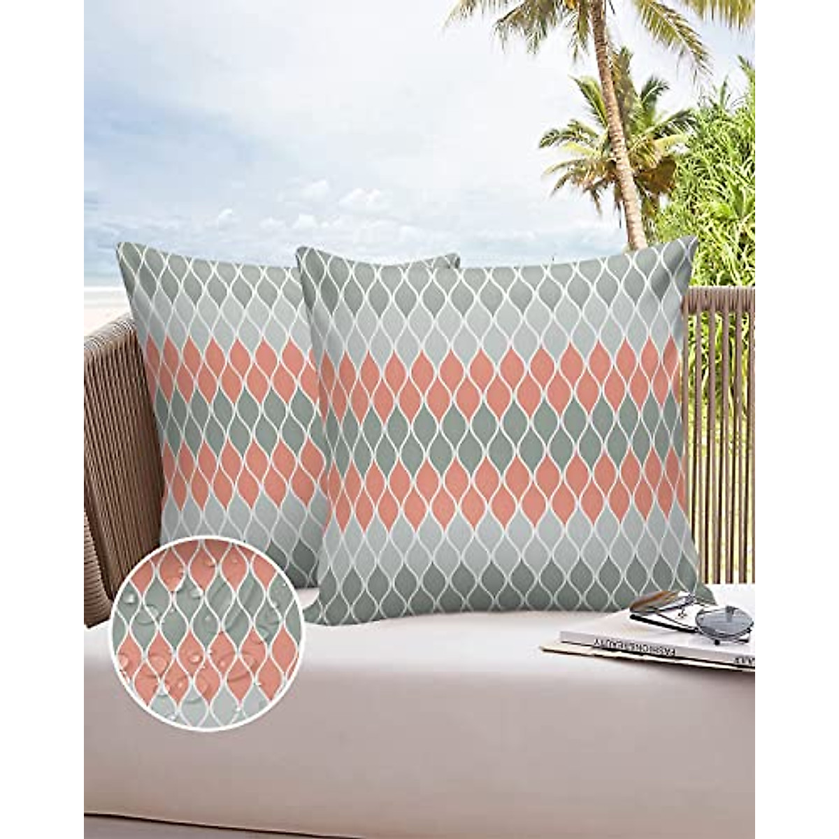 Outdoor Throw Pillow Cover Abstract Geometry Lines Art Waterproof Cushion Covers 2 Pack Raindrop Stripe Pink Grey Gradient Pillow Cases Home Decoration for Patio Garden Couch Sofa