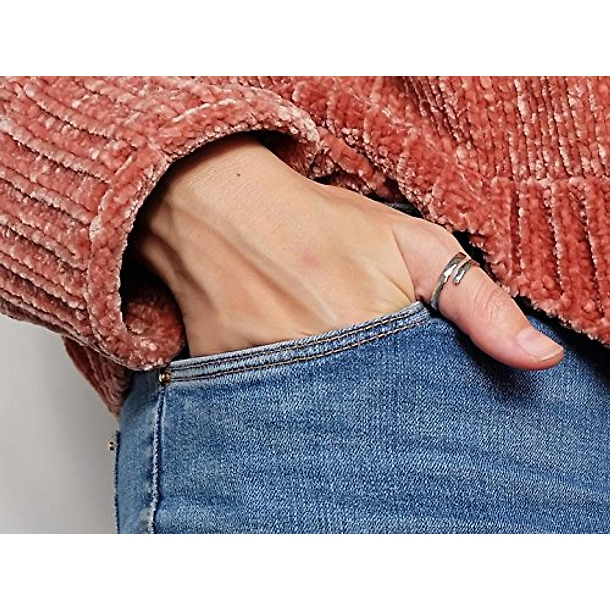 SOVATS Hammered Thumb Ring for Women 925 Sterling Silver Rhodium Plated - Simple, Stylish &Trendy Nickel Free Ring, Size 11