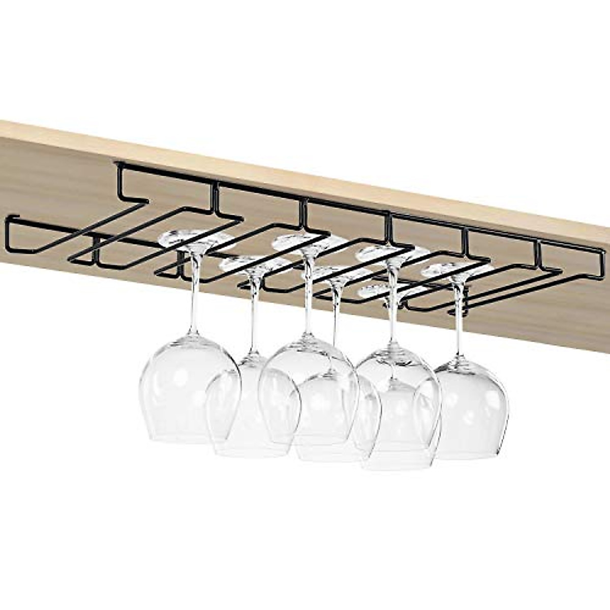 MyGift Modern Black Metal Under-Cabinet Wine Glass Holder | Stemware Storage Organizer Rack | Holds 12 Stemmed Glasses