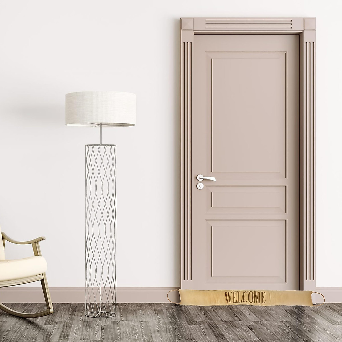 Roe & Moe Welcome Draft Stopper, Door Bottom Hot/Cold Air Blocker Noise Reducer Insulation Sound Proof Weather Strip Seal, 38 x 4 inches, with 2 Loops - Ideal for 36 inch Door