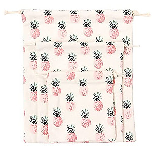 RUIH Pineapple Pattern Canvas Double Drawstring Pouches Muslin Bags Gift Bags Sacks Sachet Bags for Jewelry Candy Favors Wedding Birthday Party (5.5x6.3/1 Bag)