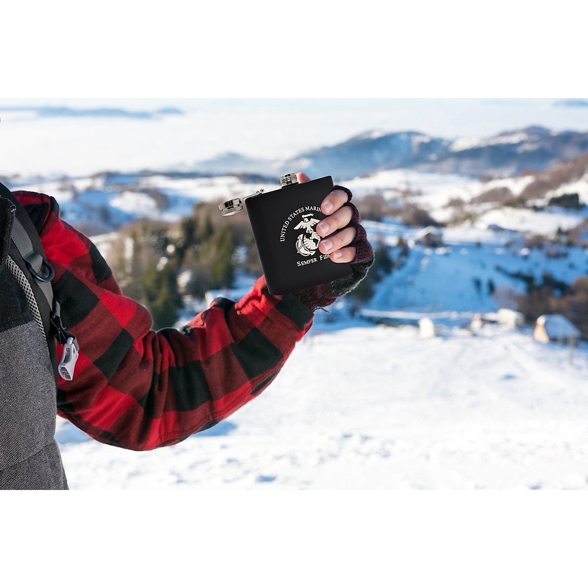 6 oz USMC Flask | Matte Black Stainless Steel Marine Corps Hip Flask for Liquor – US Marine Corps Gifts | Disabled USMC Vet Owned SMALL Business