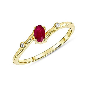 Takar Elegant 14k Gold, Diamond and Rose Gold Genuine Oval Ruby Stackable Ring Genuine Birthstone Ring, 14k Yellow GOLD Red gemstone ring for women. Gold stacking rings for Female MADE IN USA.