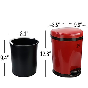 Easymanie 1.8 Gallon Round Pedal Trash Can, Small Waste Basket with Lid, Red Bathroom Garbage Can